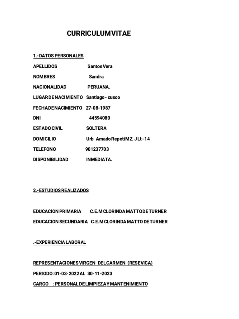 Currículum de Sandra Santos Vera | PDF
