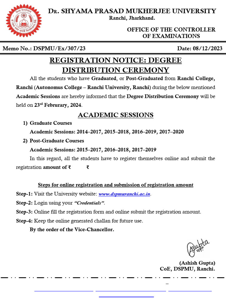 Registration Notice Students - Degree Ceremony | PDF