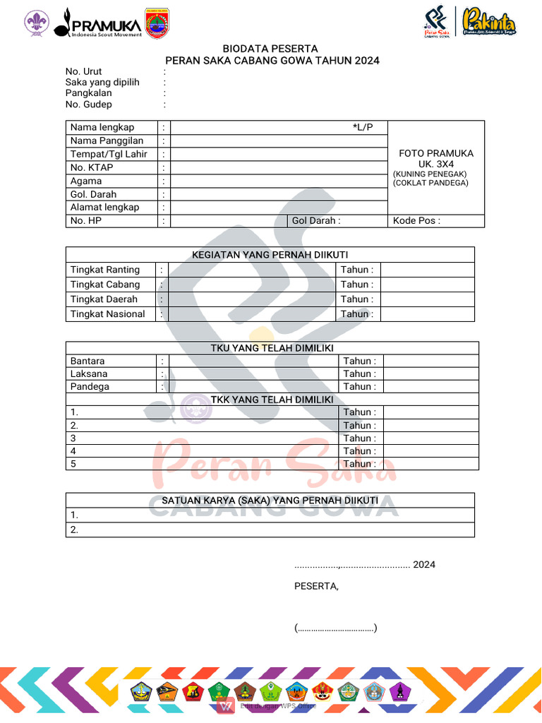 Biodata Peserta Saka Gowa 2024 | PDF
