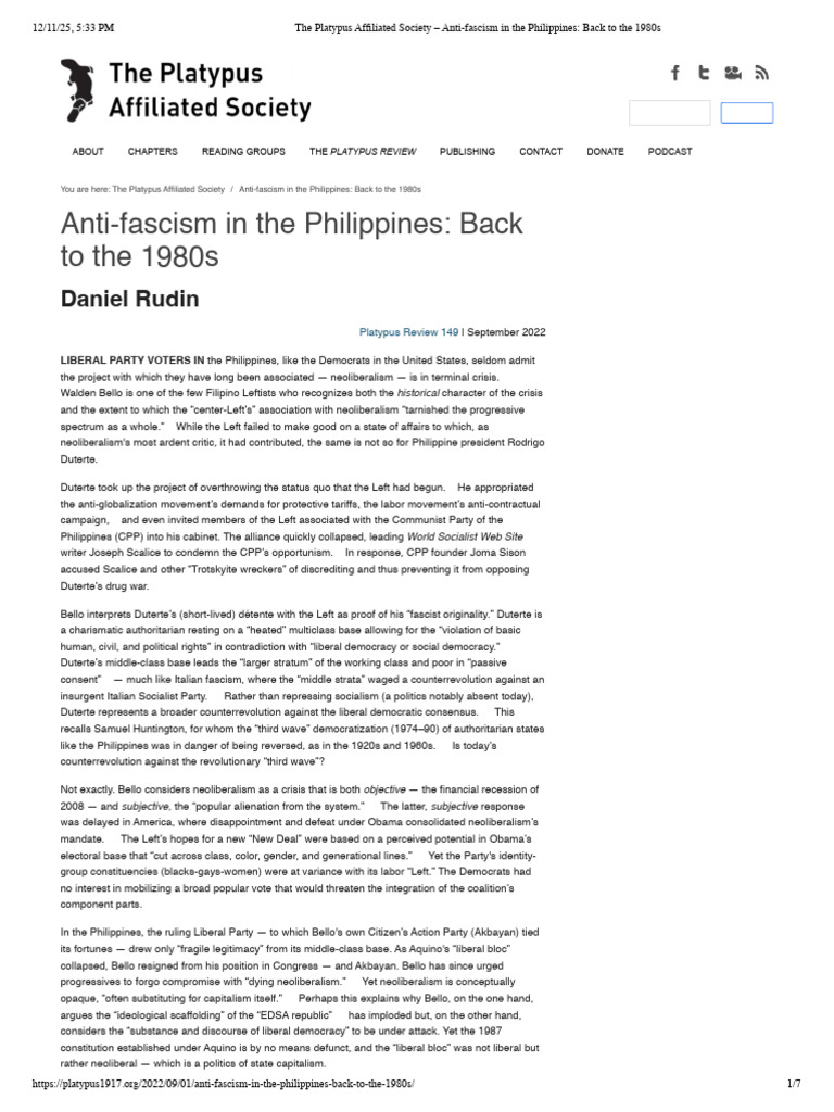 PR 149: Anti-Fascism in the Philippines | PDF | Rodrigo Duterte | Authoritarianism