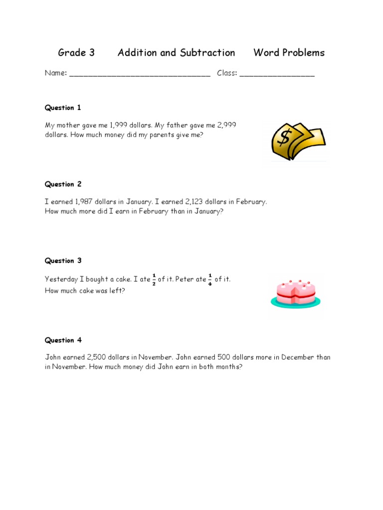 Grade 3 Addition & Subtraction Problems | PDF