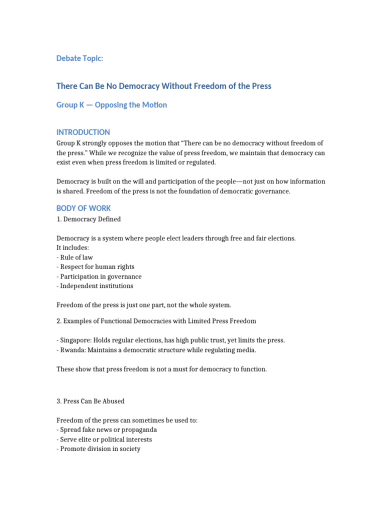 Debate Opposition Group K | PDF | Democracy | Political Ideologies