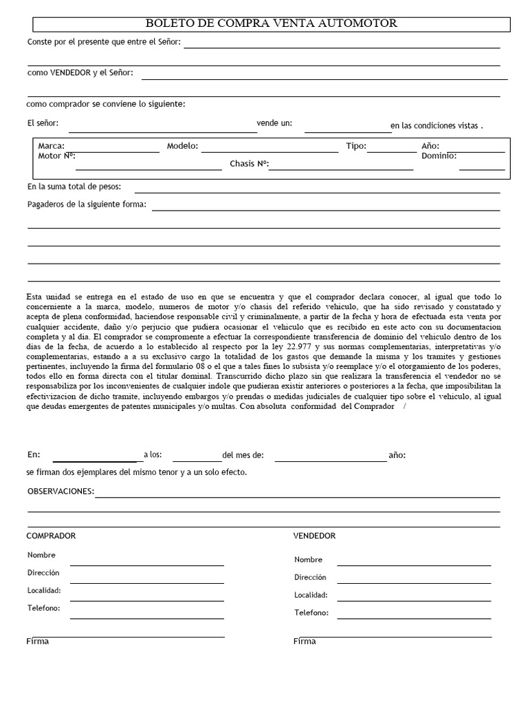 586856815 Boleto Compra Venta Automotor | PDF