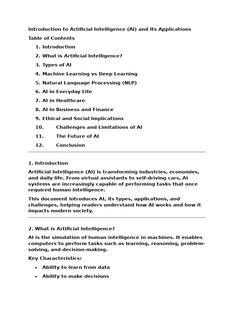 Introduction to Artificial Intelligence (AI) and Its Applications | PDF ...