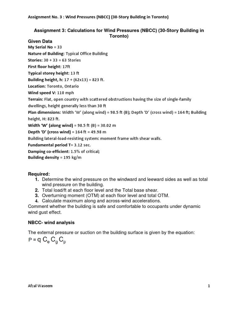 Wind Pressures Analysis by (NBCC) National Building Code of Canada ...