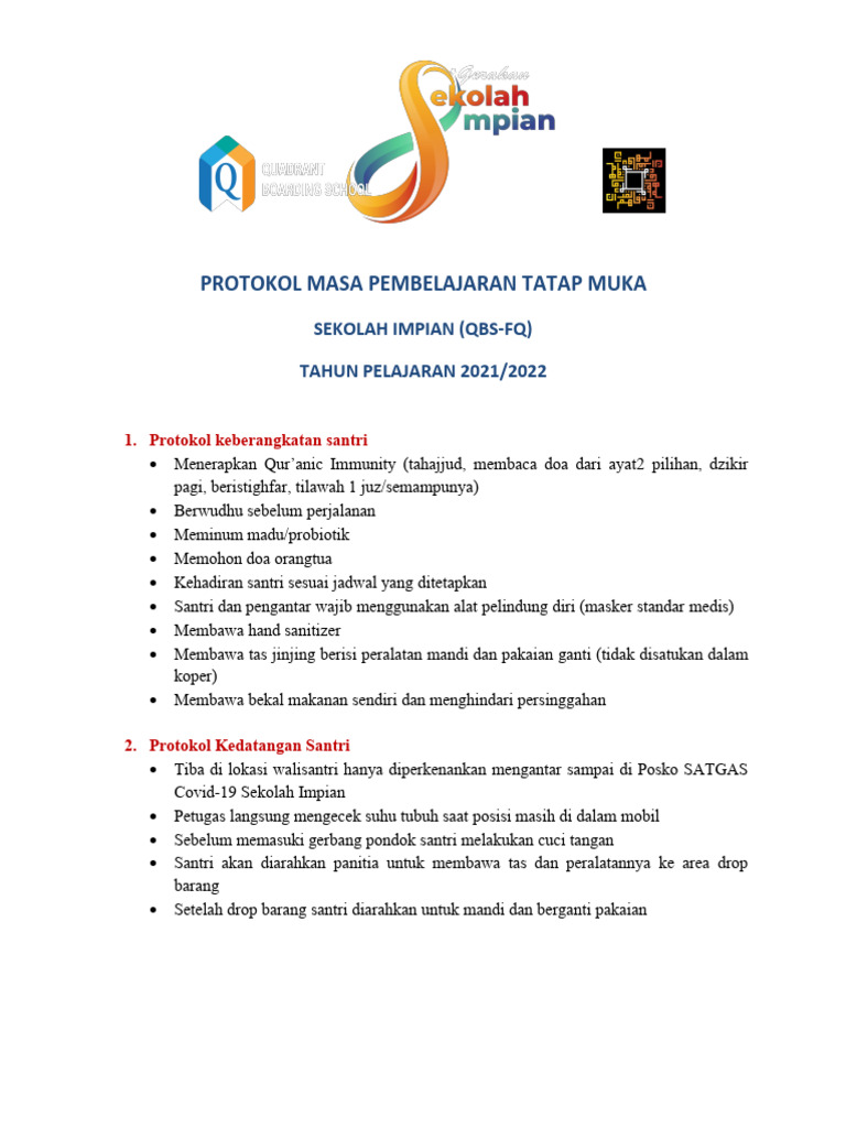 Protokol Kesehatan Santri Sekolah Impian | PDF