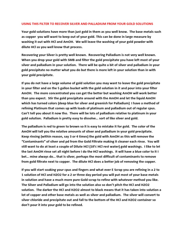 Gold Fabric Solution Filter Instructions For Recovering PD and Ag May ...
