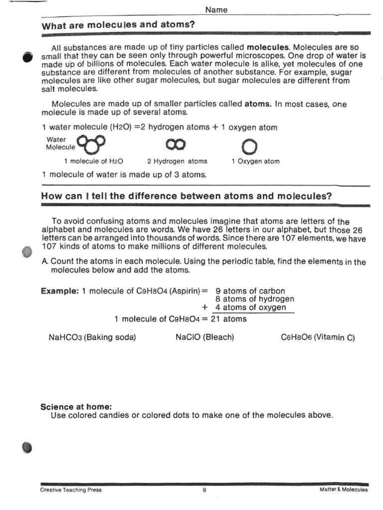 Molecules. Atoms and Compounds | PDF