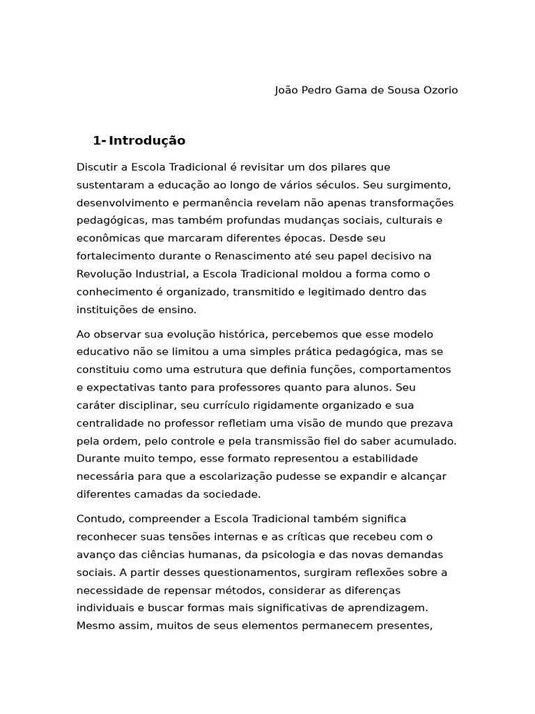 Evolução da Escola Tradicional na Educação | PDF