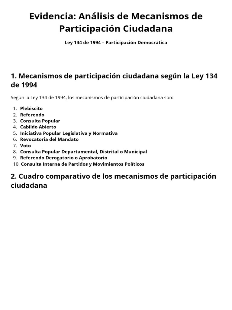 Ley 134 de 1994 – Participación Democrática | PDF | Gobierno local ...