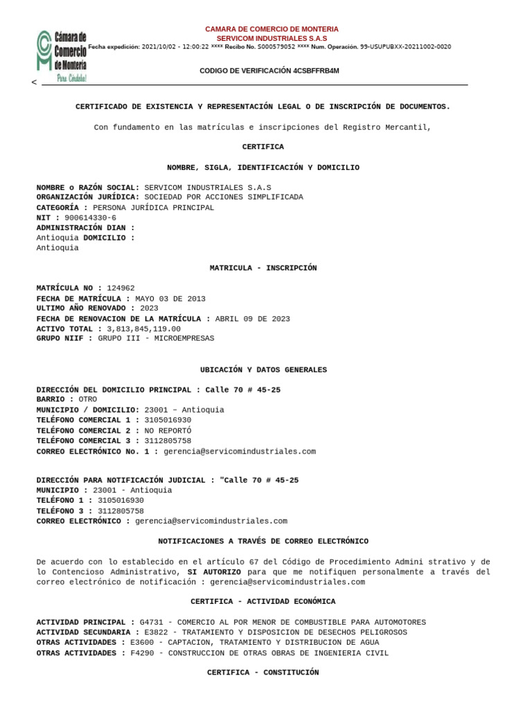 01 Servicom Industriales Sas (2) Daniela Moreno | PDF