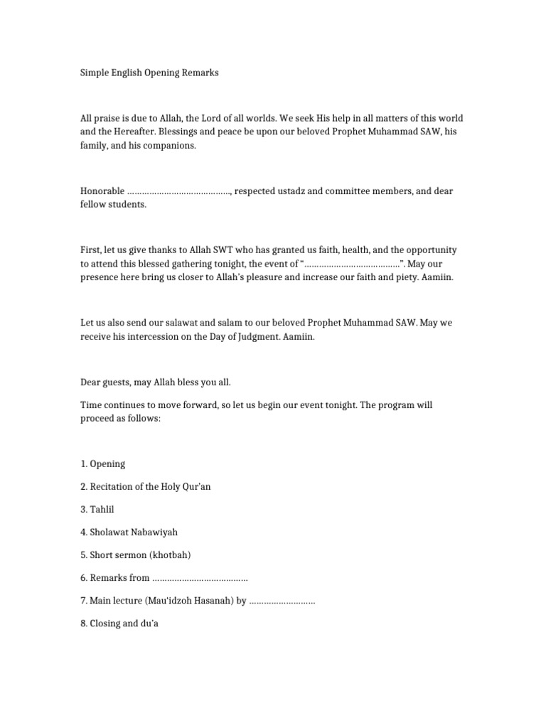 Simple Opening Remarks | PDF