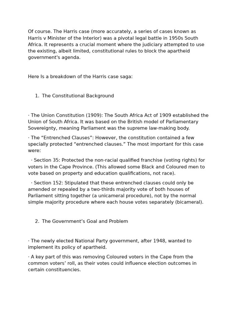 Harris Case: Judicial Limits in Apartheid | PDF | Government | Governance