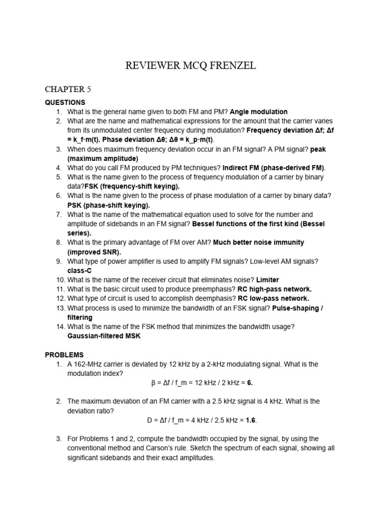 Reviewer Mcq Frenzel | PDF | Antenna (Radio) | Frequency Modulation