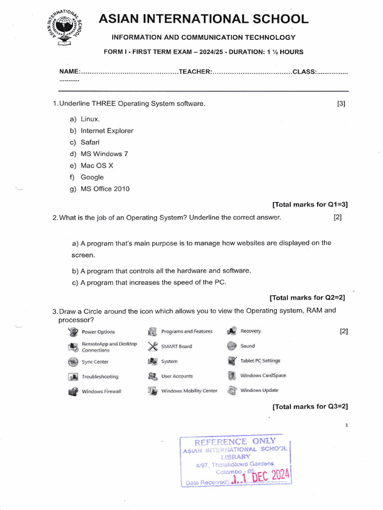 ICT First Term Exam Paper 2024 | PDF | Spreadsheet | Worksheet
