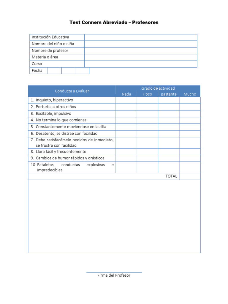 Test Conners Abreviado para Evaluación Infantil | PDF