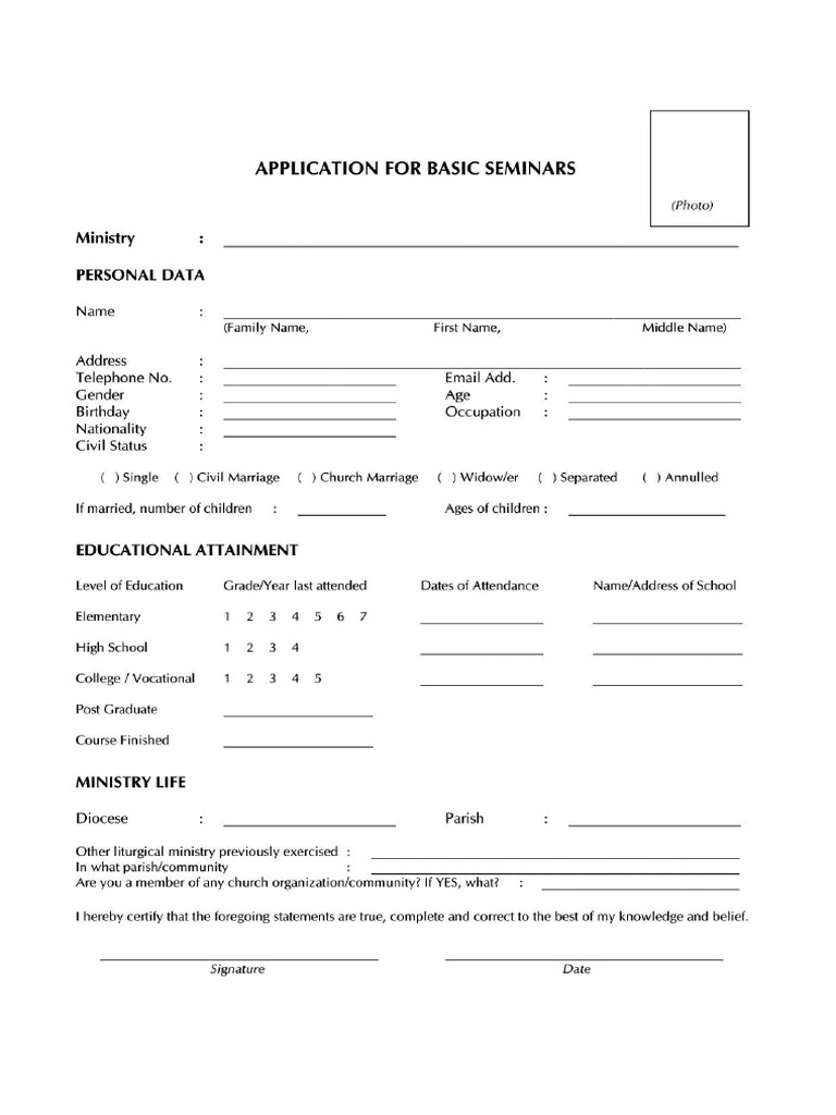 Proforma Application For Basic Seminars | PDF