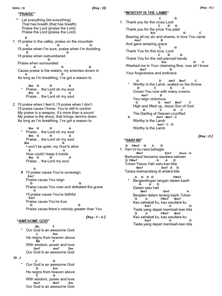 Prayer Meeting P&W Songs - 27 Nov 25 | PDF | Religious Belief And Doctrine