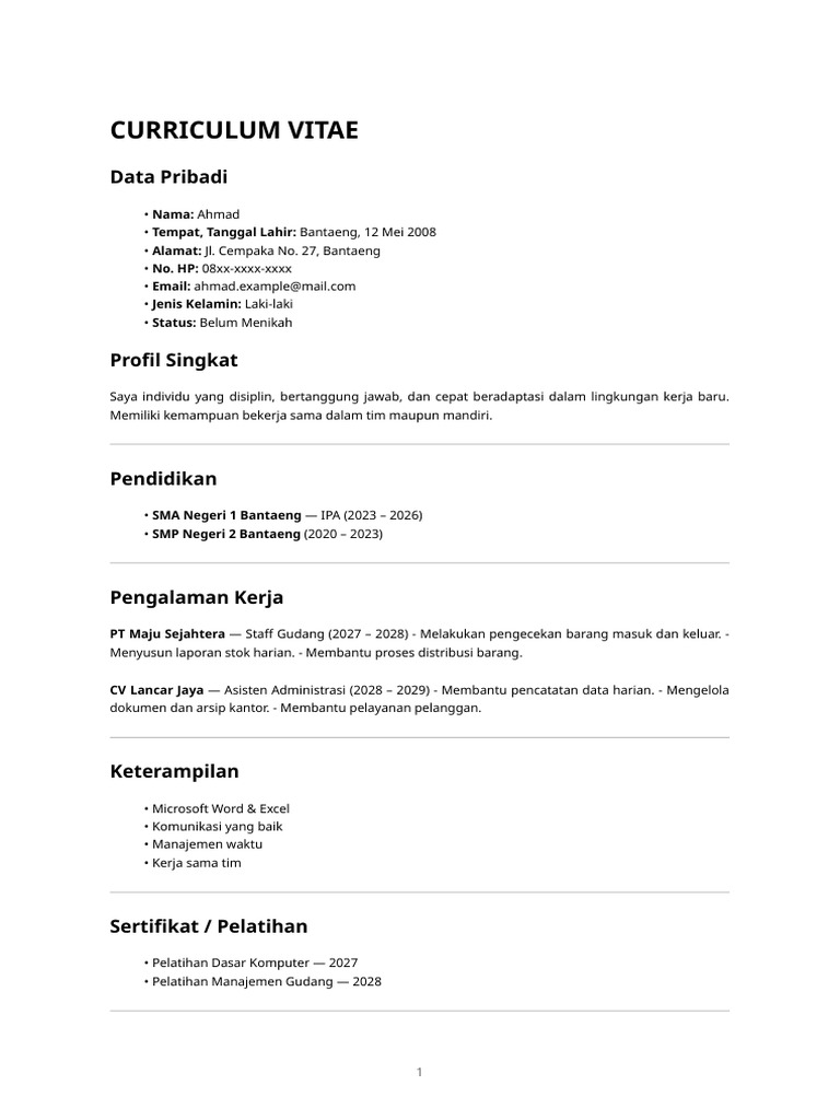 CV Ahmad: Pendidikan dan Pengalaman Kerja | PDF