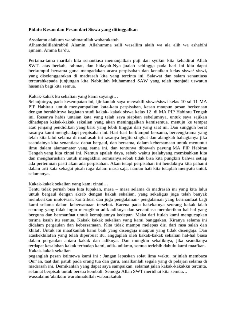 Pidato Kesan Dan Pesan Dari Siswa Yang Ditinggalkan | PDF
