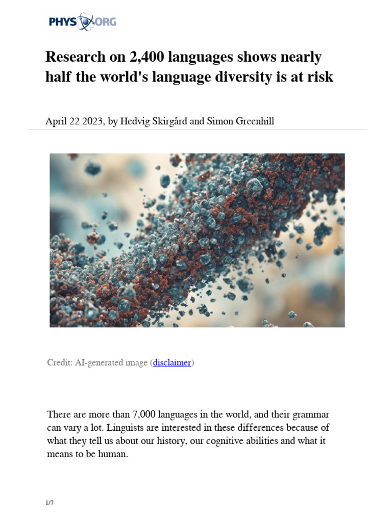 Global Language Diversity at Risk | PDF | Linguistics | Grammar