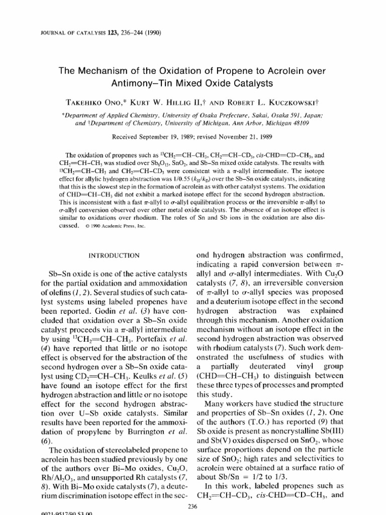 The Mechanism of The Oxidation of Propene To Acrolein | PDF | Hydrogen ...