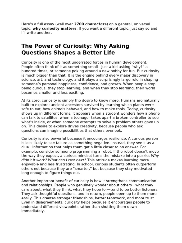 curousity essay | PDF | Curiosity | Psychological Concepts