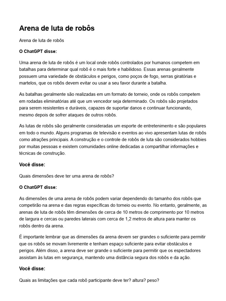 Arena de Luta de Robôs | PDF | Robô | Robótica