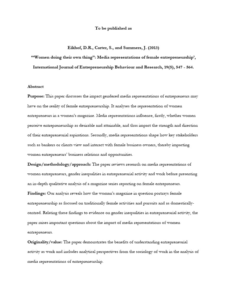 D. R. Eikhof - "Women Doing Their Own Thing" Media Representations of ...