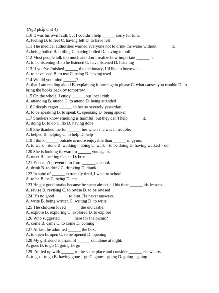 Grammar Exercises for Unit 4 | PDF