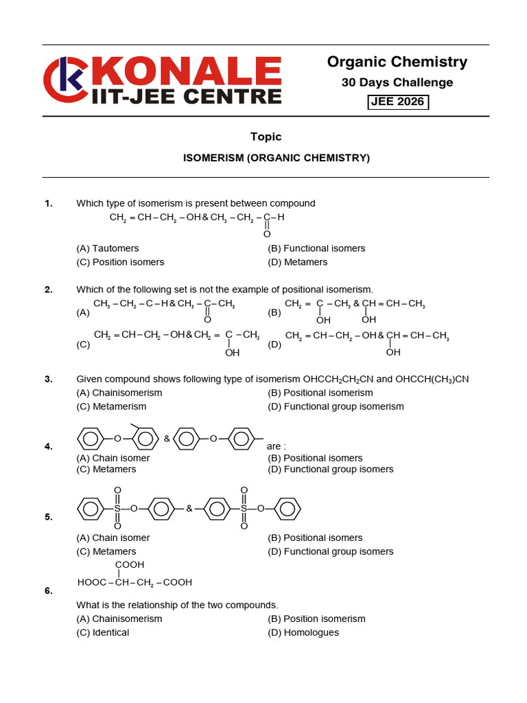 Organic Chemistry 30 Days Challenge JEE Main | PDF | Isomer | Space