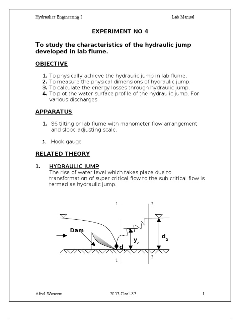 Hydraulic Jump Characteristics Lab Report | PDF | Dam | Hydraulic ...