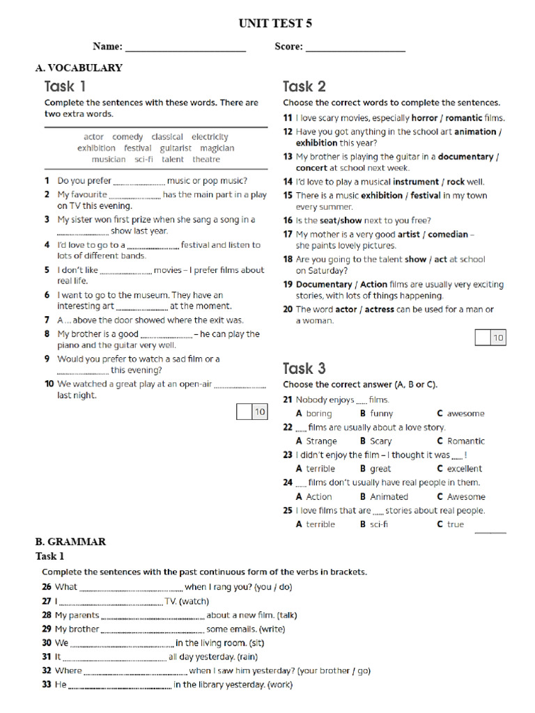 Unit 5. Test (Homework) | PDF