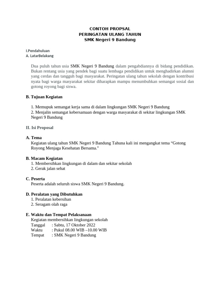Proposal Peringatan Ulang Tahun SMK 9 Bandung | PDF