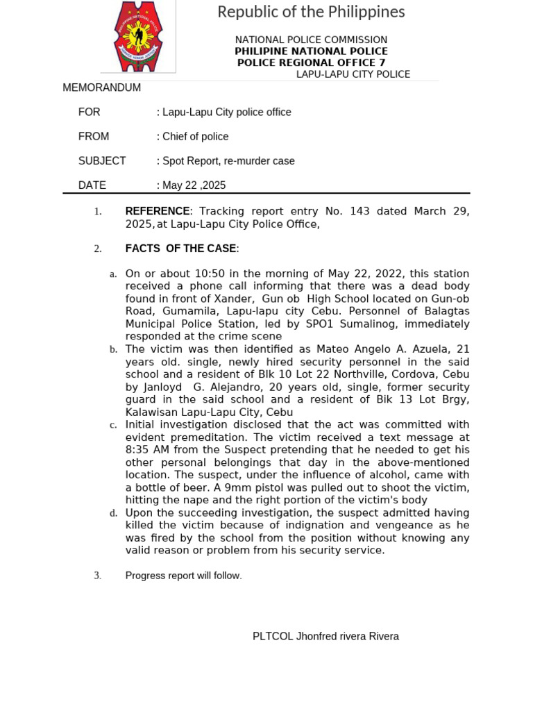 Spot Report Murder | PDF