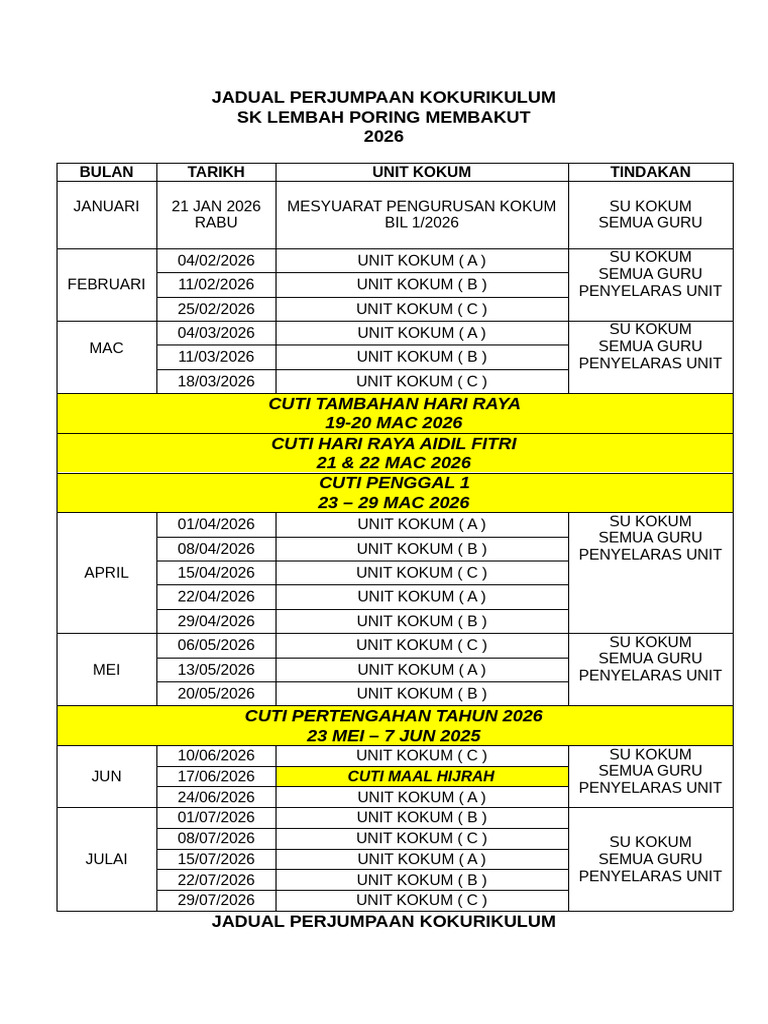 Jadual Perjumpaan Kokum 2026 | PDF