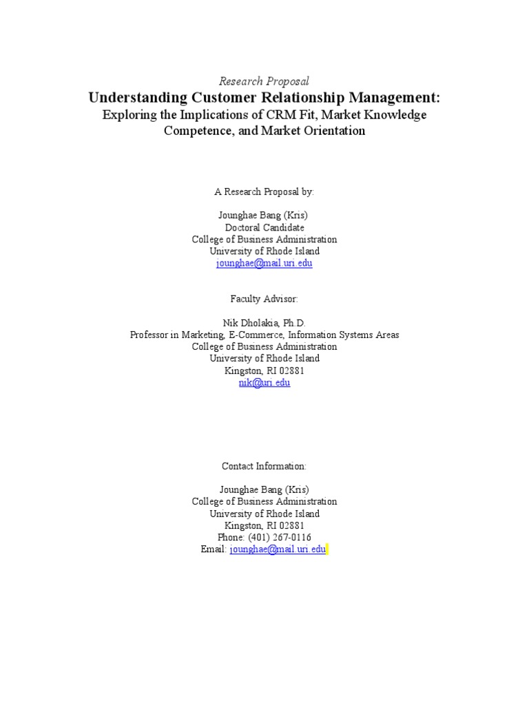 CRM Research Proposal | PDF | Customer Relationship Management | Data ...