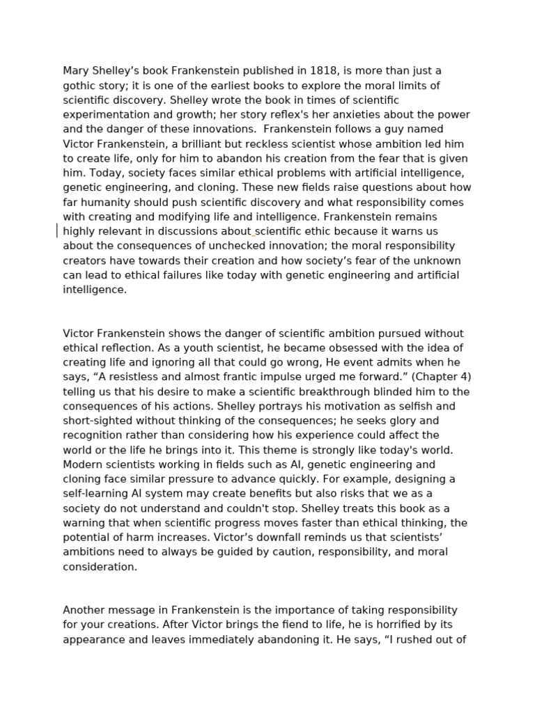 Ethical Lessons from Frankenstein | PDF | Frankenstein | Fear