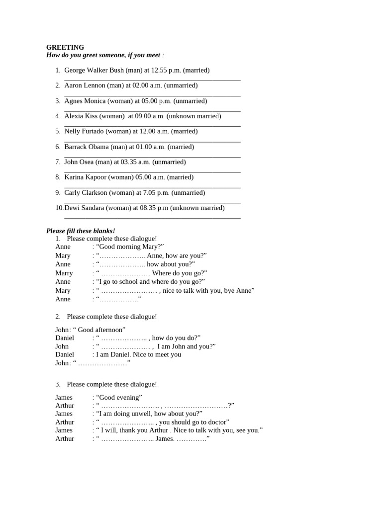 Greeting Etiquette and Dialogue Examples | PDF