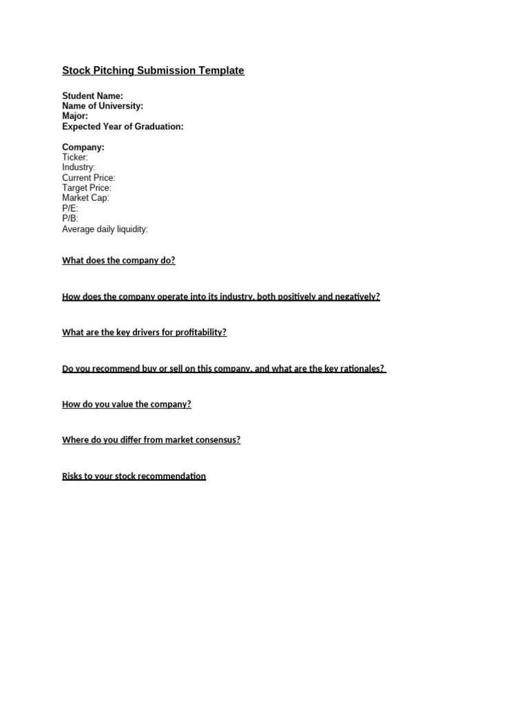 Stock Pitch Submission Template Guide | PDF