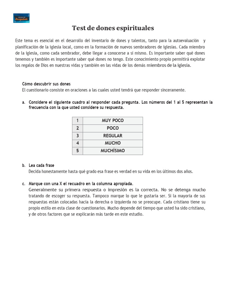 Test para Descubrir Dones Espirituales | PDF | Oración | Amor