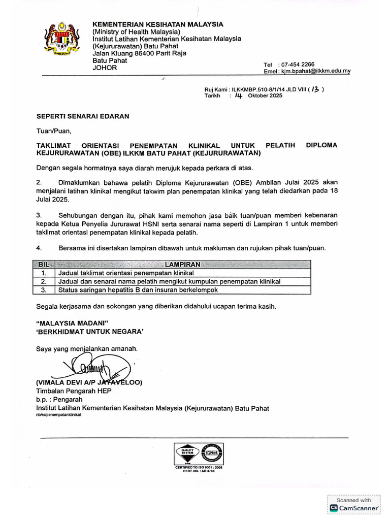Surat Taklimat Orientasi OBE | PDF