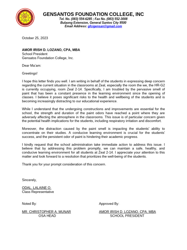 Concern Over Paint Odor in Classroom | PDF