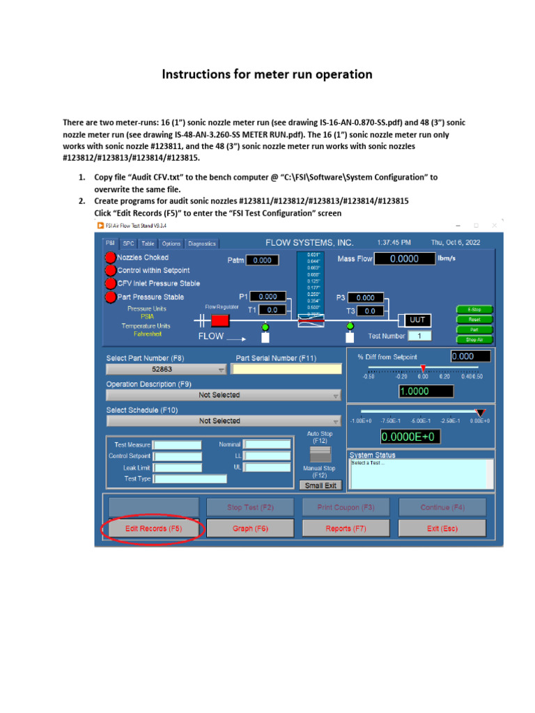 Instructions for Meter Run Operation | PDF | Nozzle | Computing