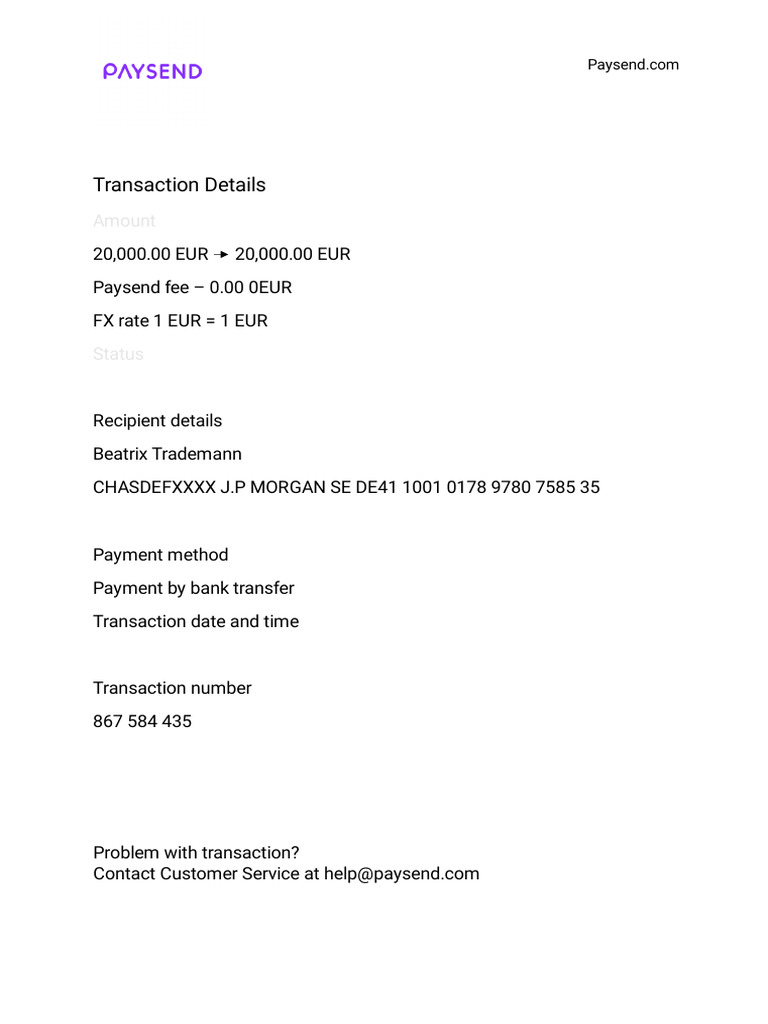 Transaction Details Paysend | PDF