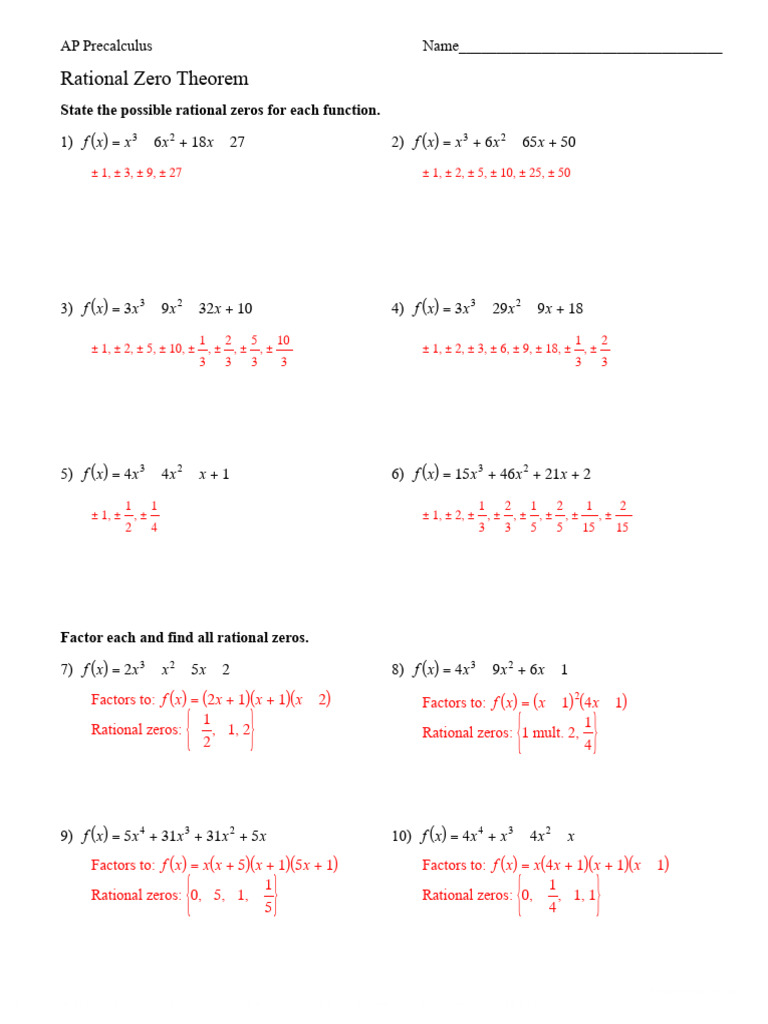 Rational+Zero+Theorem+Edit+ +answers | PDF | Mathematics