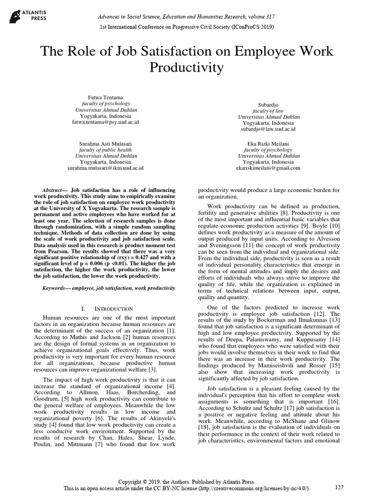 Job Satisfaction's Impact on Productivity | PDF | Sampling (Statistics ...