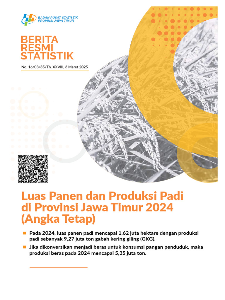 Produksi Padi Jawa Timur 2024 Turun 4,53% | PDF