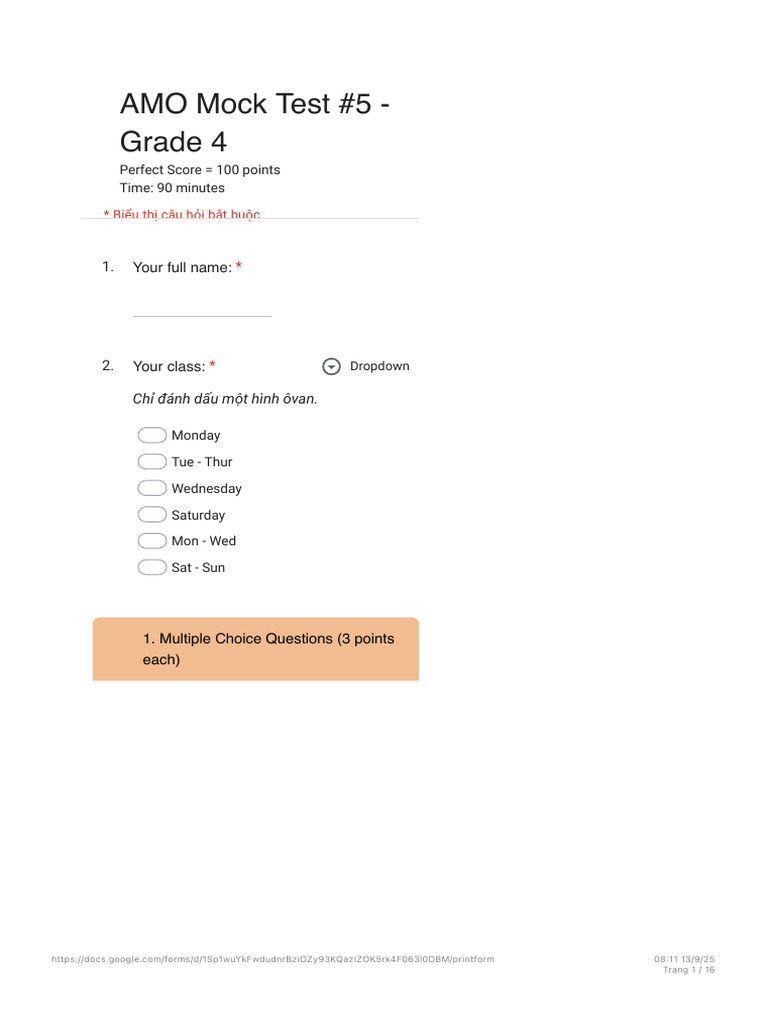AMO Mock Test 5 - Grade 4 | PDF