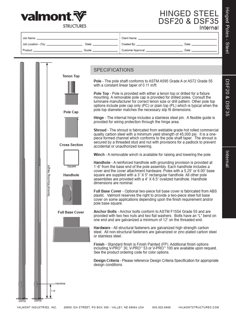 Internal Hinged Pole - Valmont Structures - DSF20-DSF35 | PDF | Screw ...